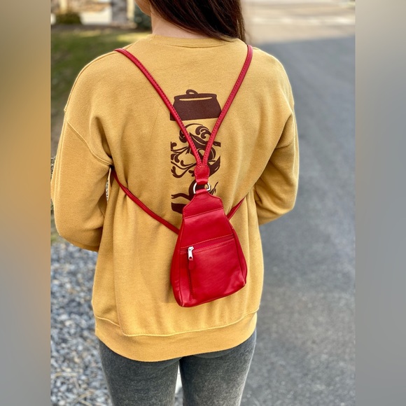 Ili | Bags | Ili Small Red Leather Backpack | Poshmark